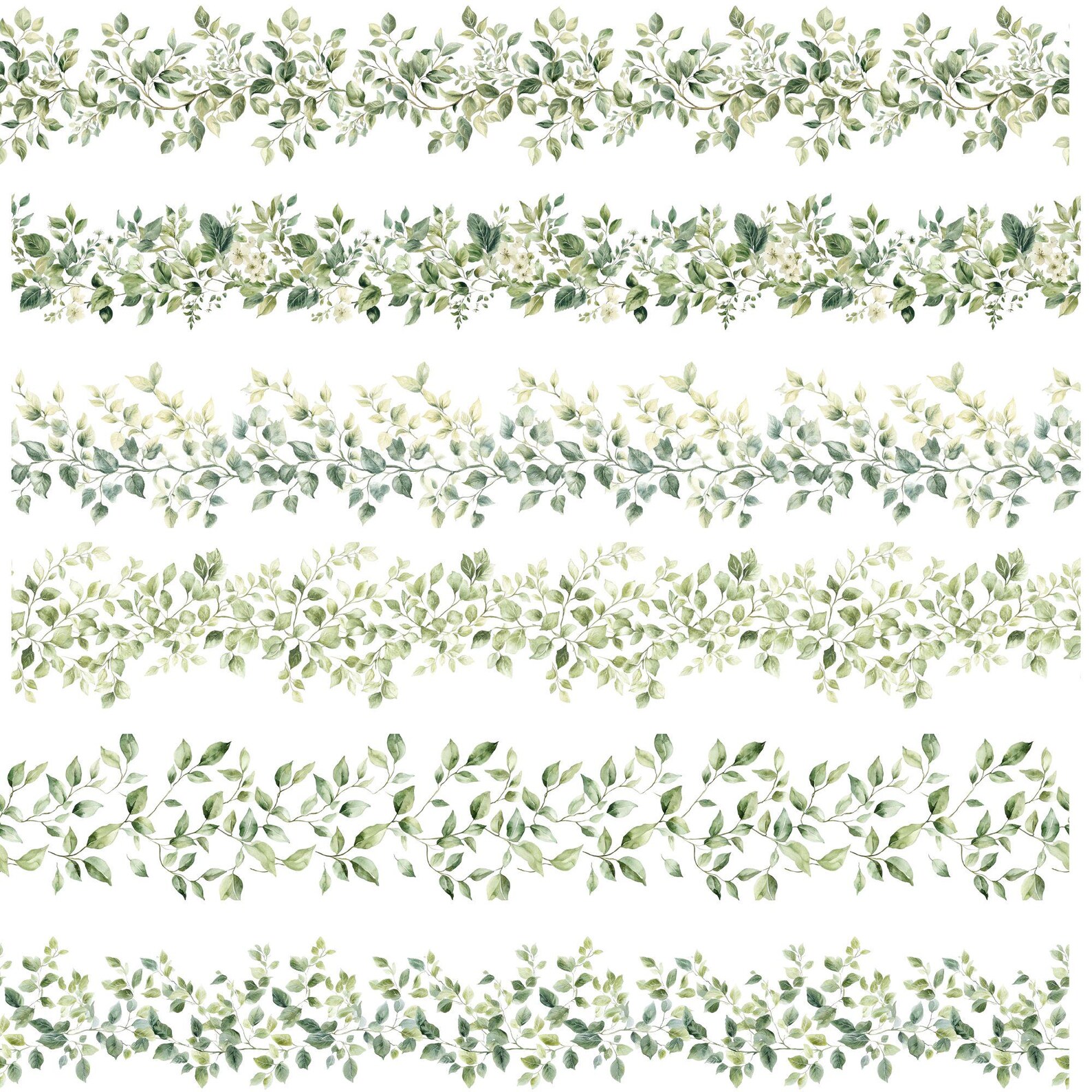 40 PNG Watercolor Greenery Leaves Clipart Bundle, Seamless Border Green ...