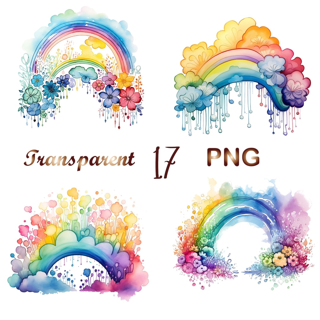 17 Watercolor Pastel Rainbow Clipart Bundle Png,sun,clouds,rainbow Png ...