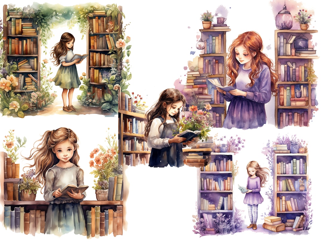 29 Png,girl in Library Clipart Bundle,bookworm,book Lover Planner Girl ...