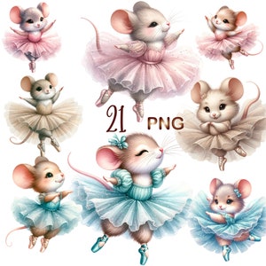 21 PNG Little Mouse Ballerinas Clipart Bundle, Cute Mouse Ballet ...