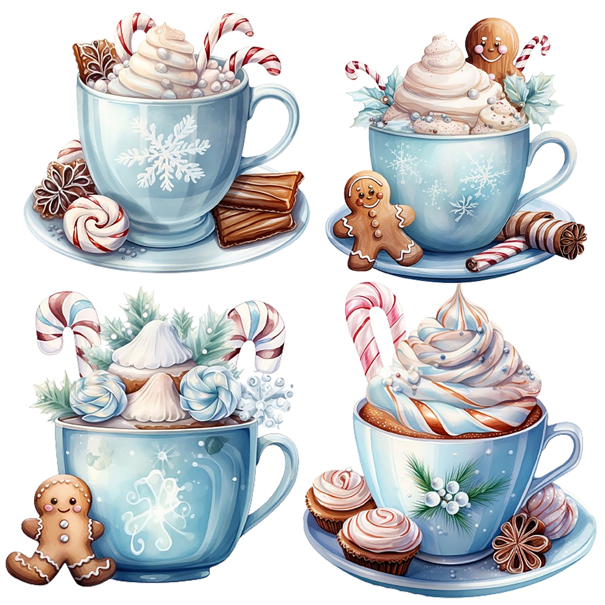 22 PNG Set 3, Pastel Winter Hot Cocoa Clipart, Cozy Hot Chocolate ...