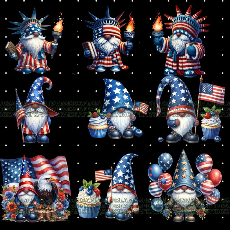 14 PNG, Patriotic Gnome Clipart Bundle. American Pride, 4th of July PNG ...