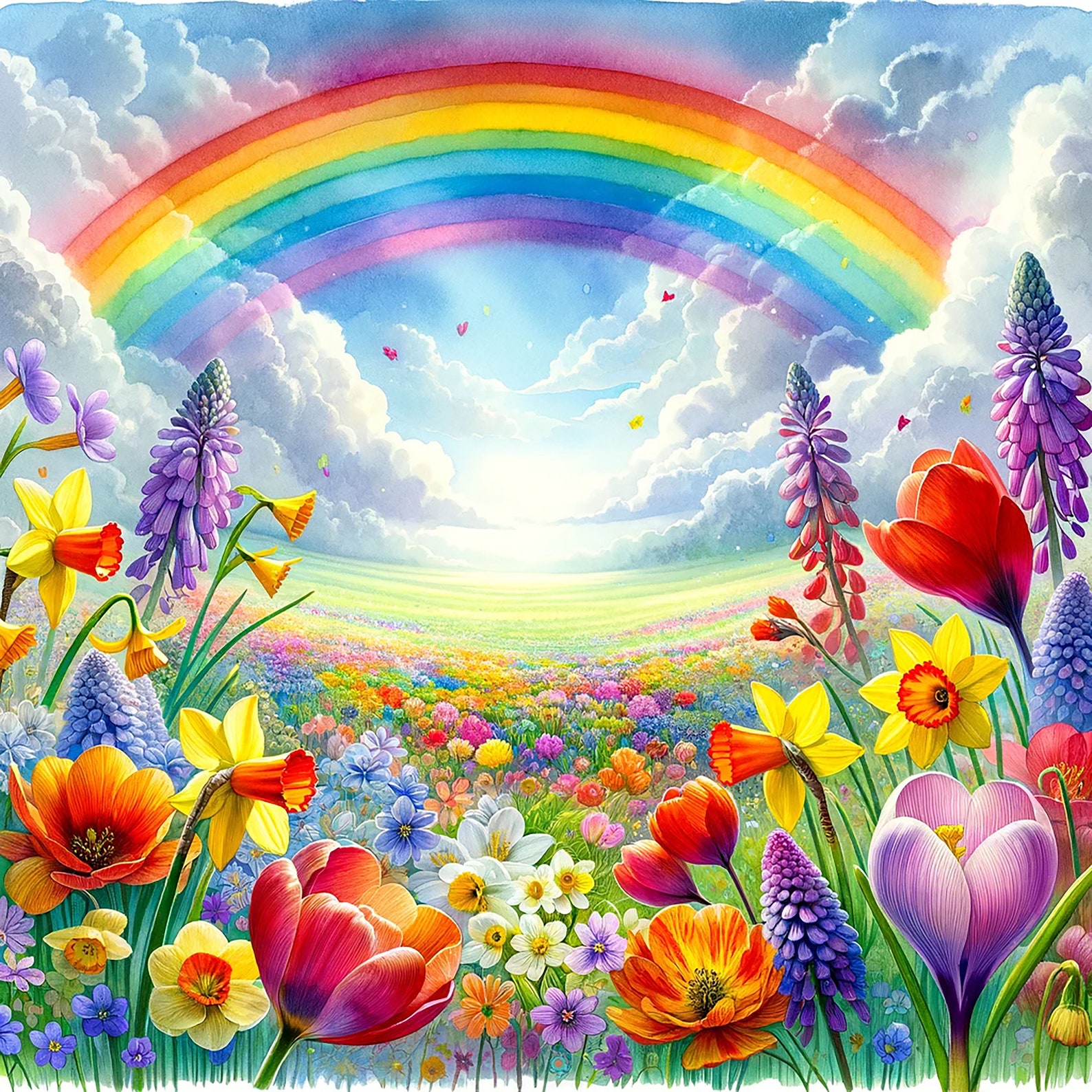 15 Watercolor Wildflowers Rainbow Digital Paper Set, Spring Flowers ...