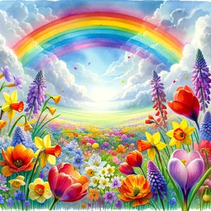 15 Watercolor Wildflowers Rainbow Digital Paper Set, Spring Flowers ...