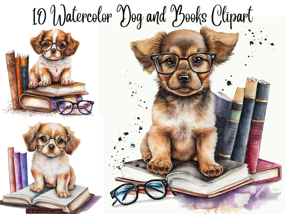 10 Dog and Books, Books Clipart, Jpgs, Commercial Use,digital Paper ...