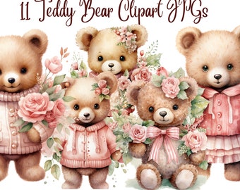 20 Teddy Bear Clipart Jpgs, High Quality, Digital Planner, Paper Crafts, Watercolor, Teddy Bear ...