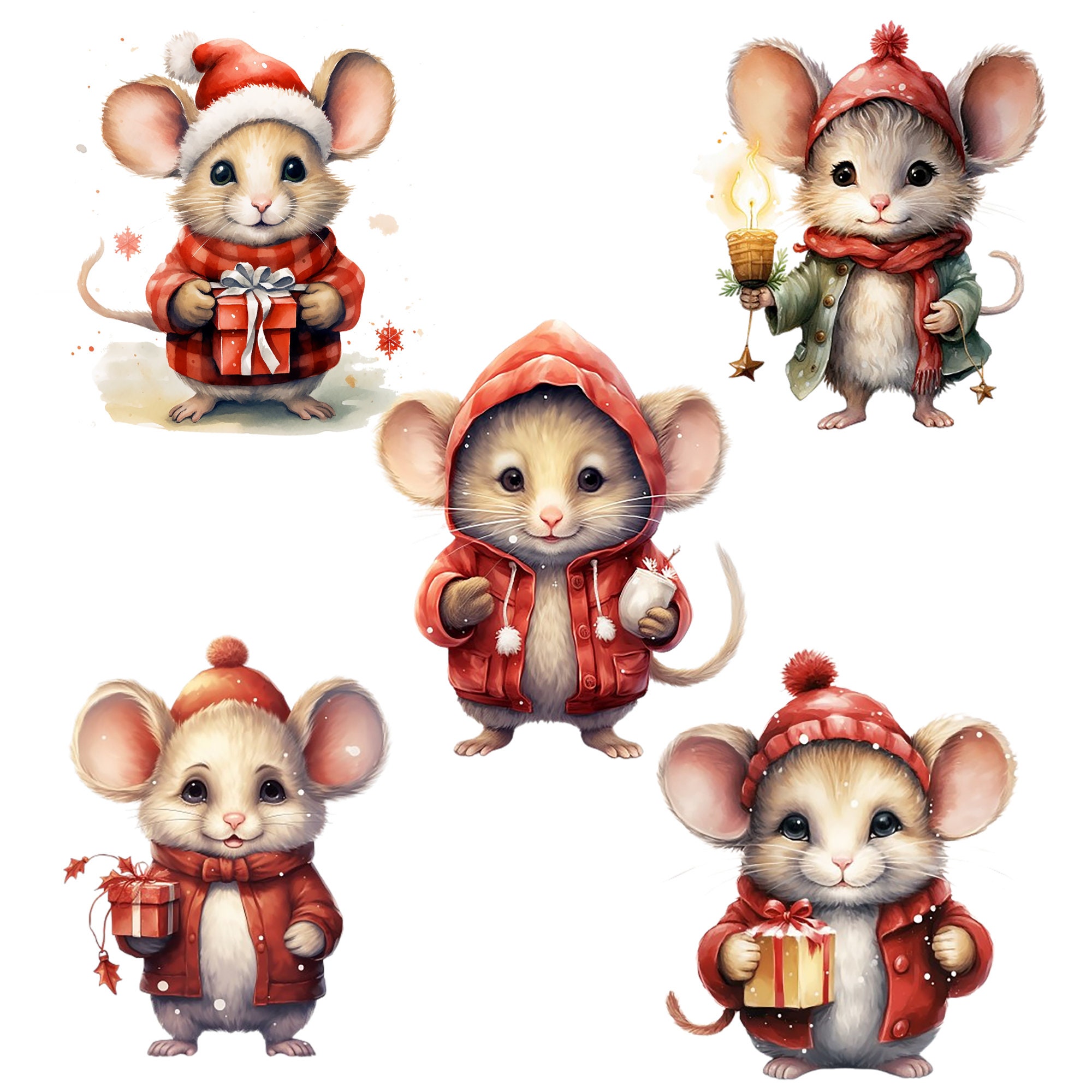 21 Christmas Mouse Clipart - High Quality Jpgs -digital Download -card ...