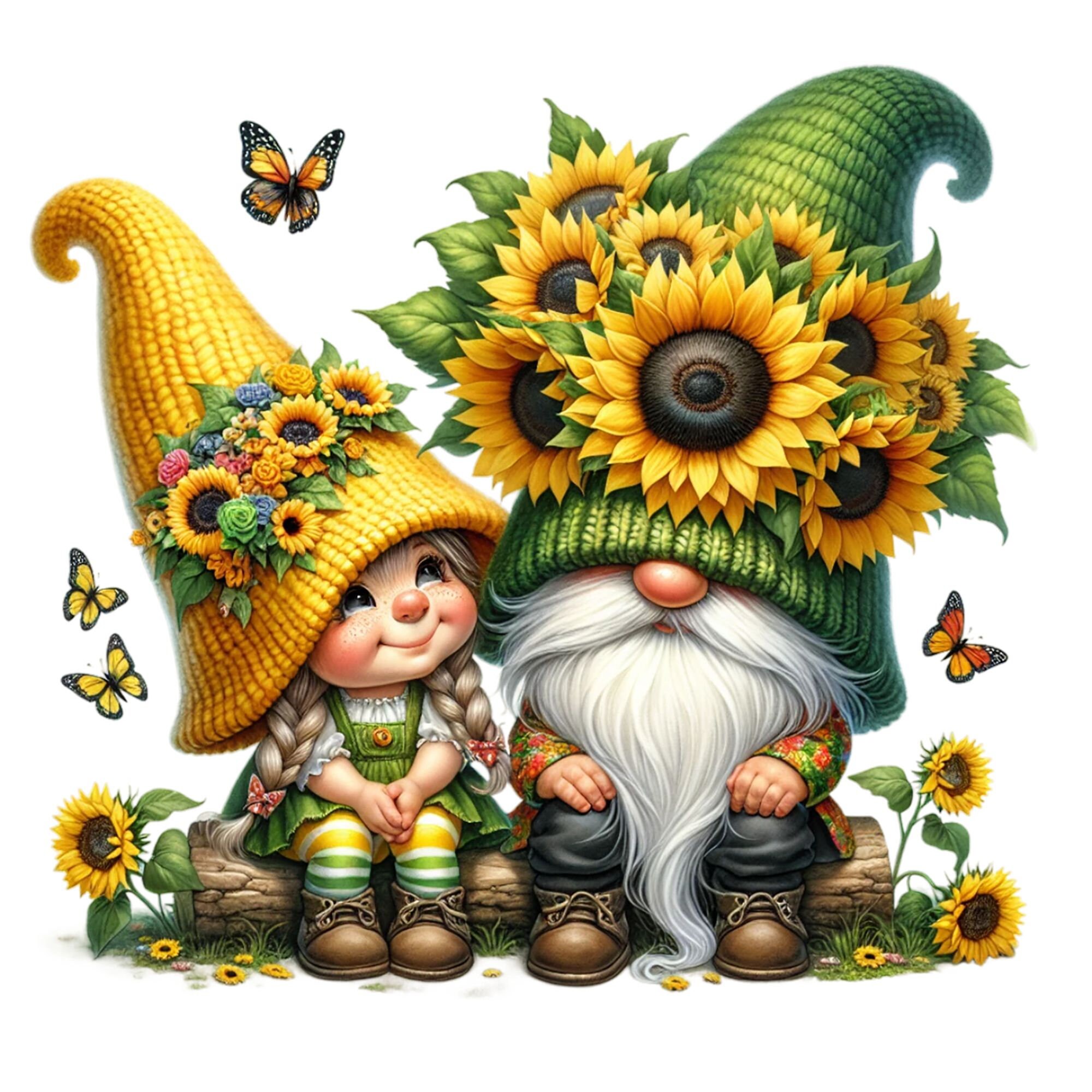 26 Png,sunflower Gnome Clipart Bundle,garden Gnome Watercolor Clipart ...