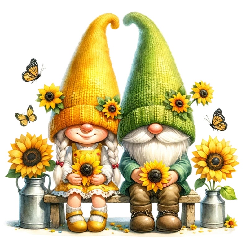 26 Png,sunflower Gnome Clipart Bundle,garden Gnome Watercolor Clipart ...