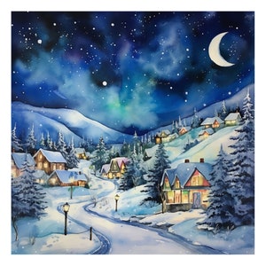14 Watercolor Christmas Night Clipart Jpgs, Commercial Use,digital ...