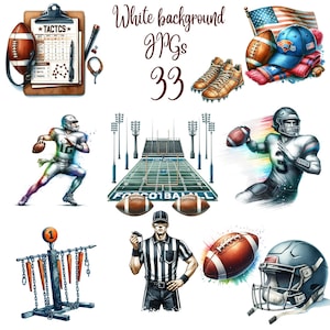 33 JPG, Watercolor Sports Clipart Bundle, Watercolor Sports Football ...
