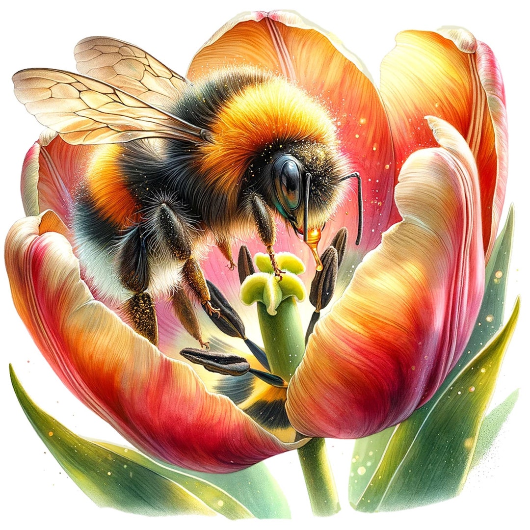 26PNG, Bumblebee on Flower Clipart Bundle, Bumblebee Clipart, Bumblebee ...