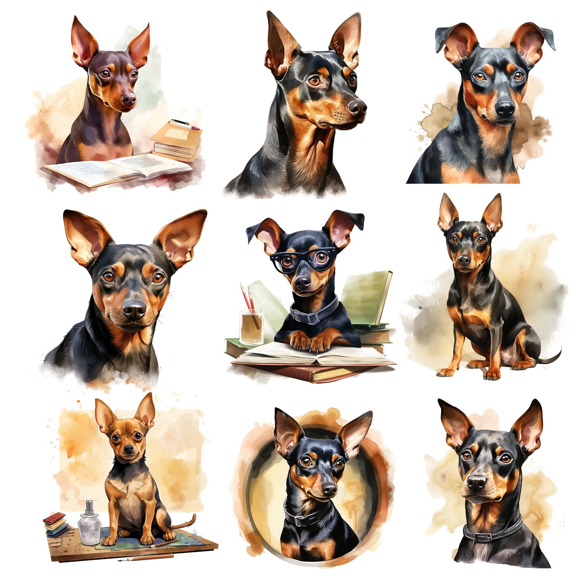 21 PNG, Watercolor Pinscher Clipart, Miniature Pinscher Clipart ...