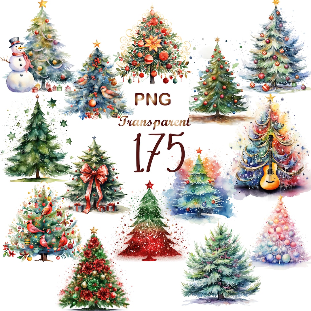 175 Pngs, Watercolor Christmas Trees Clipart, Painted Tree Clipart ...