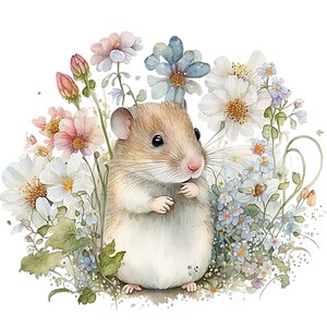 20 Flower Mouse Clipart Png,mouse and Flower Clipart,cute Watercolor ...