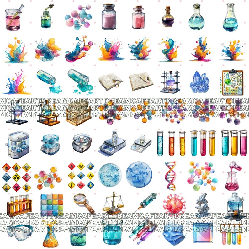 Watercolor Science Lab Clipart Bundle – 130 PNGs | Chemistry, STEM ...