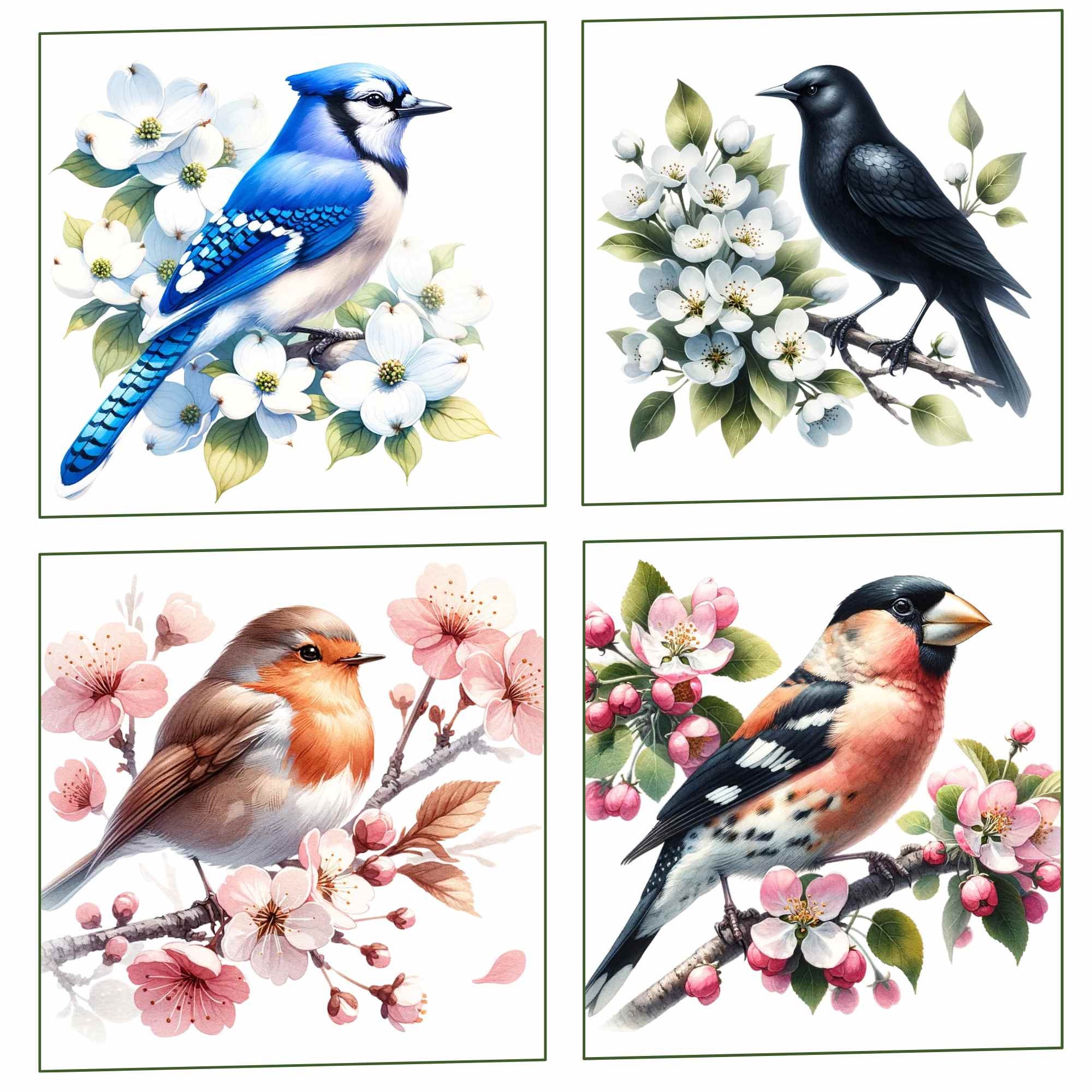 35 PNG, Floral Birds Clipart Bundle 1, Spring Birds Clipart, Blossom ...