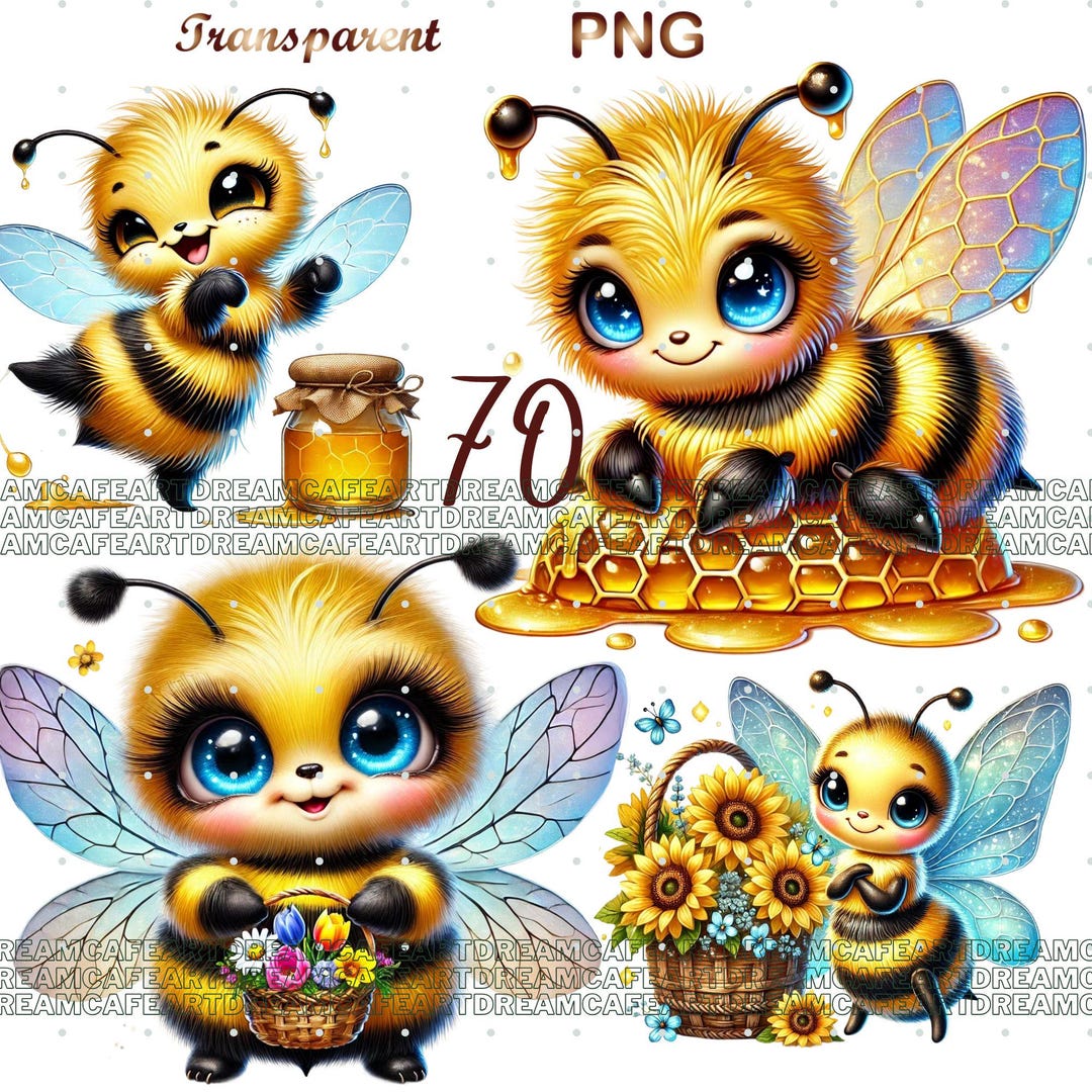 70 PNG Sweet Bees Clipart Bundle, Cute Bees Clipart Bundle, Cute Bees ...