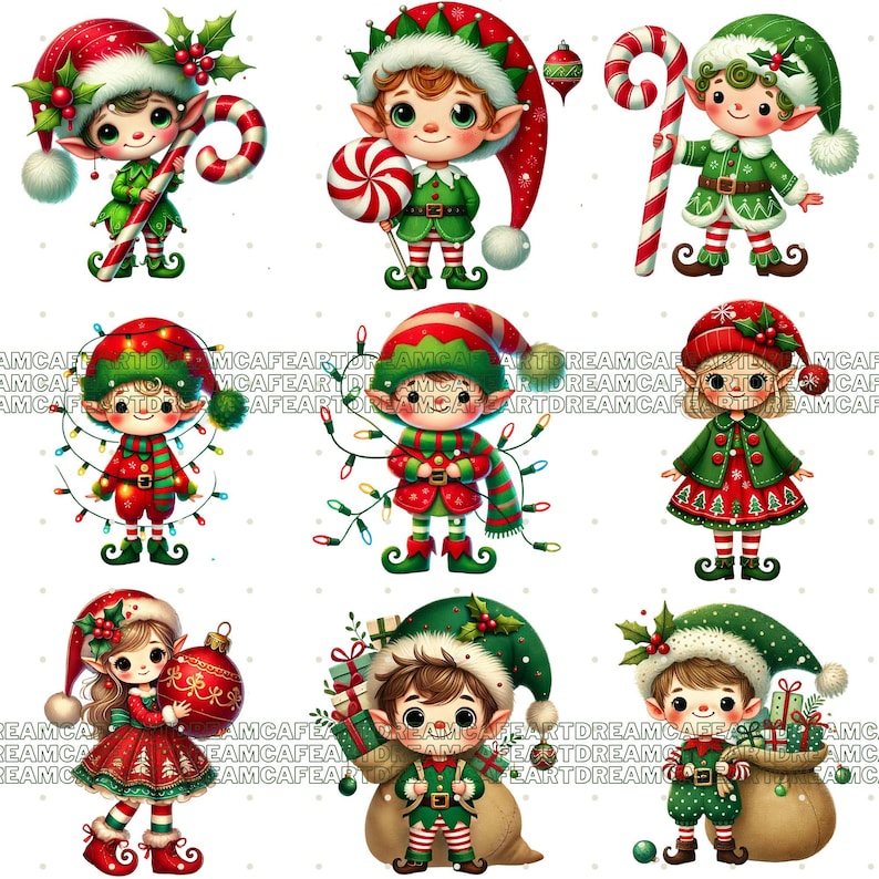 70 PNG Cute Elfs Clipart Bundle, X-mas Clipart, Adorable Holiday Elves ...