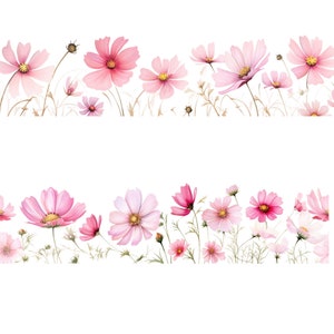 25 PNG, Flower Cosmos Border, Floral Clipart, Seamless Flower Border ...