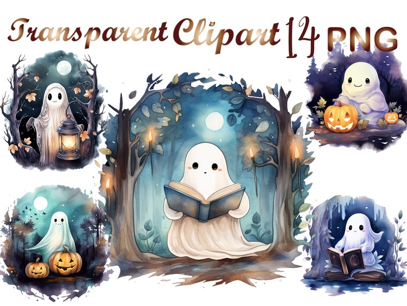 Watercolor Ghost Clipart PNG, Halloween Spooky Designs (digital ...