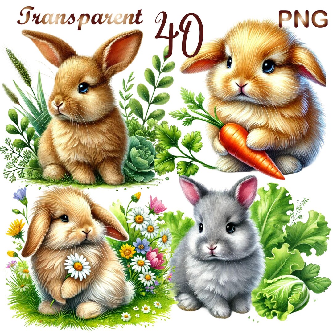 40 PNG Rabbit Clipart Bundle, Bunnies Illustrations Graphics Designs ...
