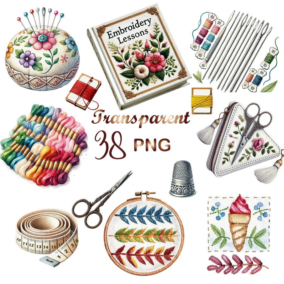 38 Png,embroidery Clipart Bundle,needlework Clipart Bundle, Vintage ...