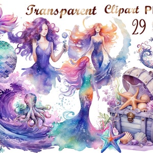29 Mermaids Watercolor Clipart Mermaid Png Mermaid - Etsy