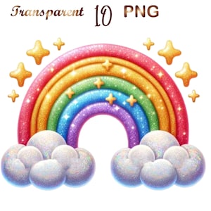 10 Rainbow Clipart Bundle Png,sun,clouds,rainbow Png, Glitter Rainbow ...