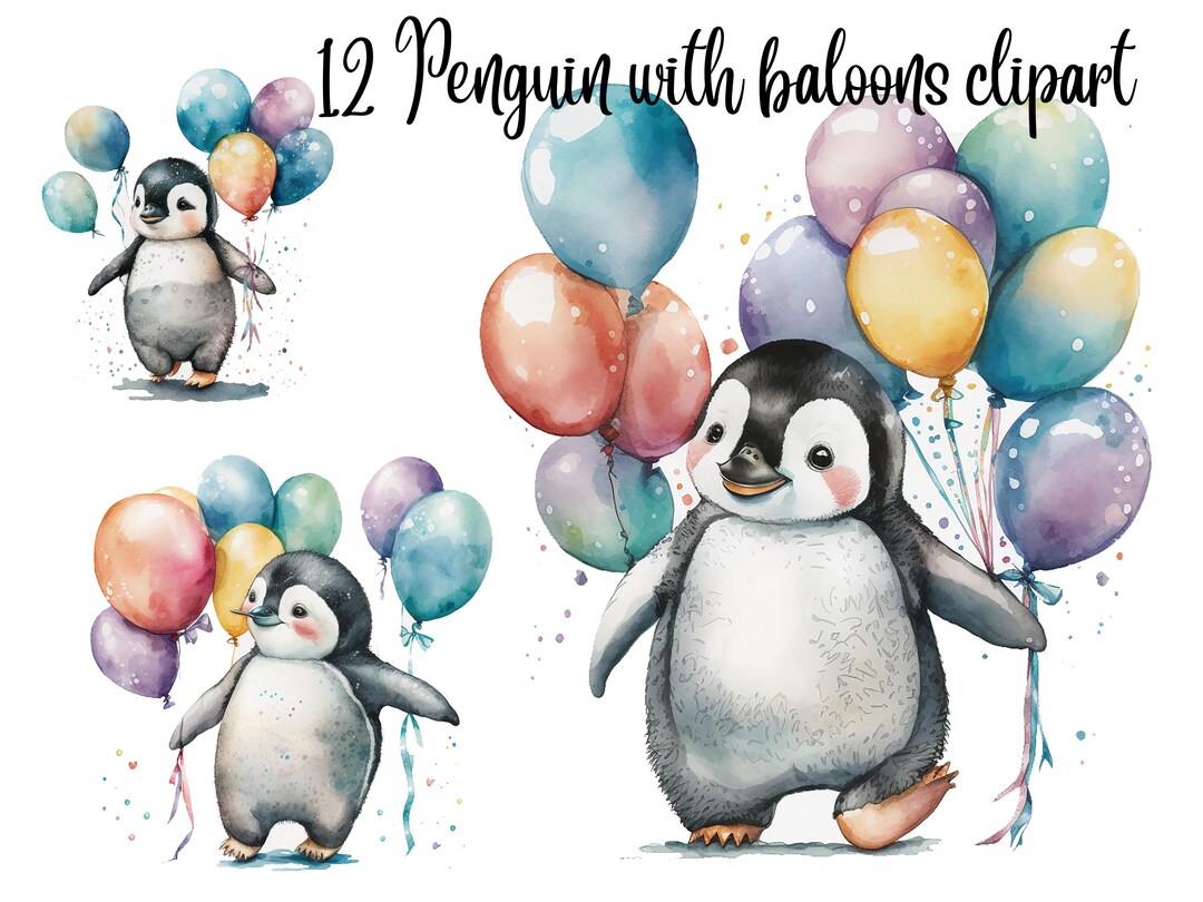 12 Penguin With Baloons Clipart, Penguin Clipart,cute Penguins, Jpgs ...