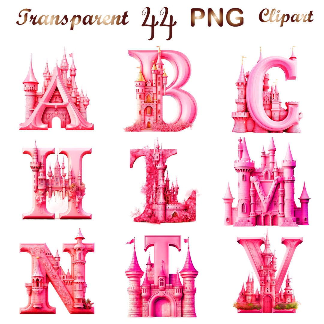 44 Alphabet Letters Clipart,png,pink Princess Fairy Tale Castle Letters ...