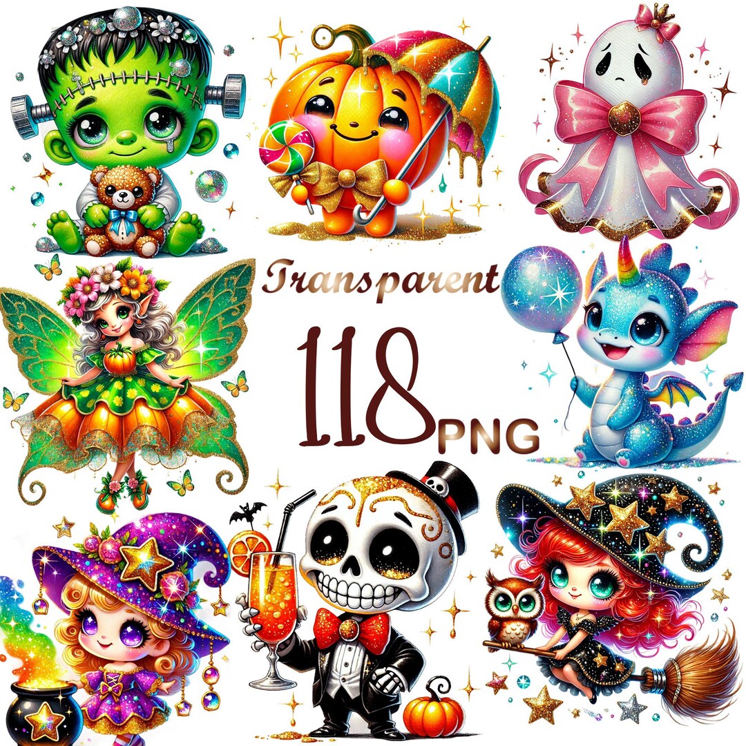 118 PNG, Cute Halloween Clipart Bundle, Cute Funny Ghost, Adorable ...