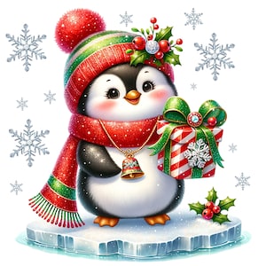 12 Winter Penguin Clipart PNG and JPG, Set 1, Christmas Penguin Clipart ...