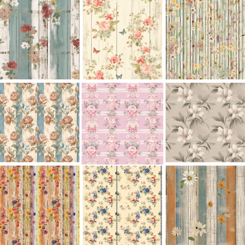 25 Vintage Shabby Chic Seamless Digital Paper, Shabby Chic Stripes ...