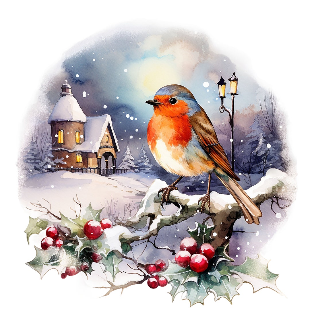 25 Christmas Robin Clipart Jpgs Watercolor, Digital Planner, Journals ...
