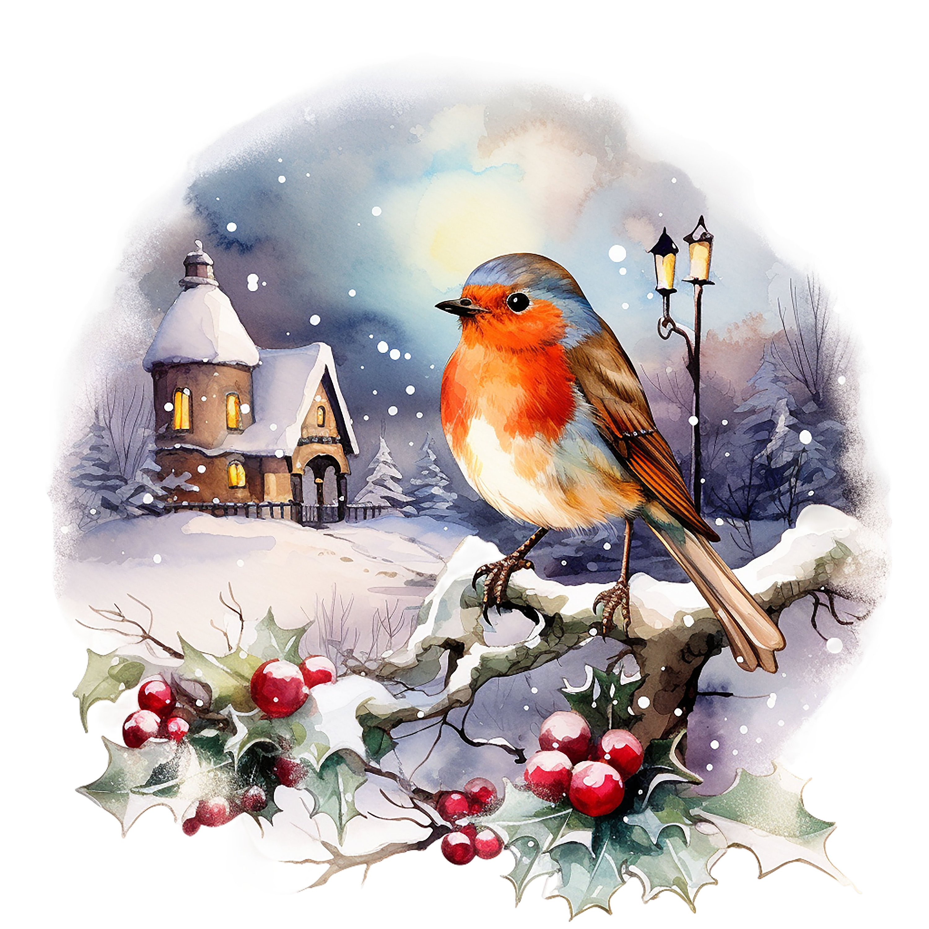 25 Christmas Robin Clipart Jpgs Watercolor, Digital Planner, Journals ...