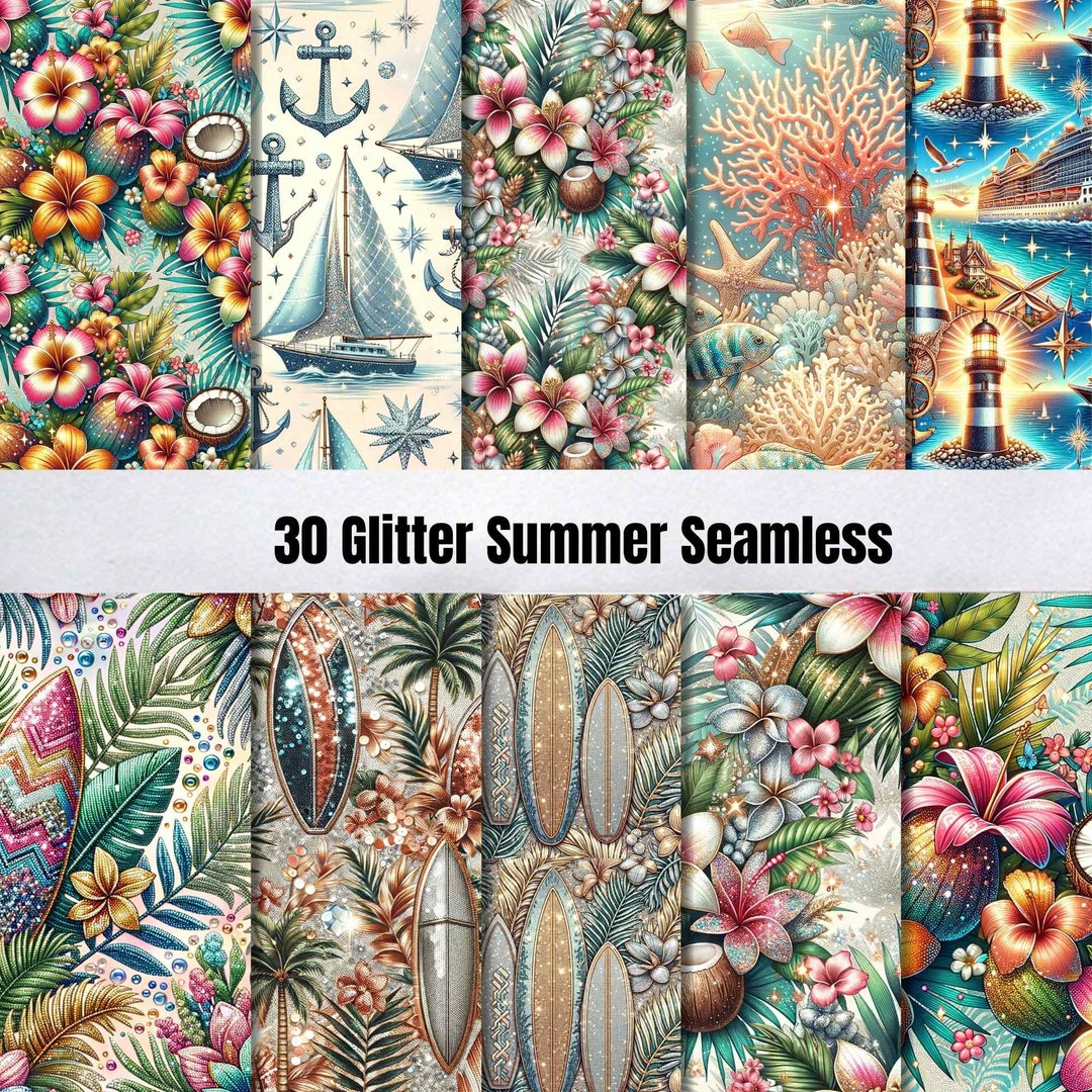 30 Beach Digital Papers, Glitter Digital Papers, Seamless Pattern ...