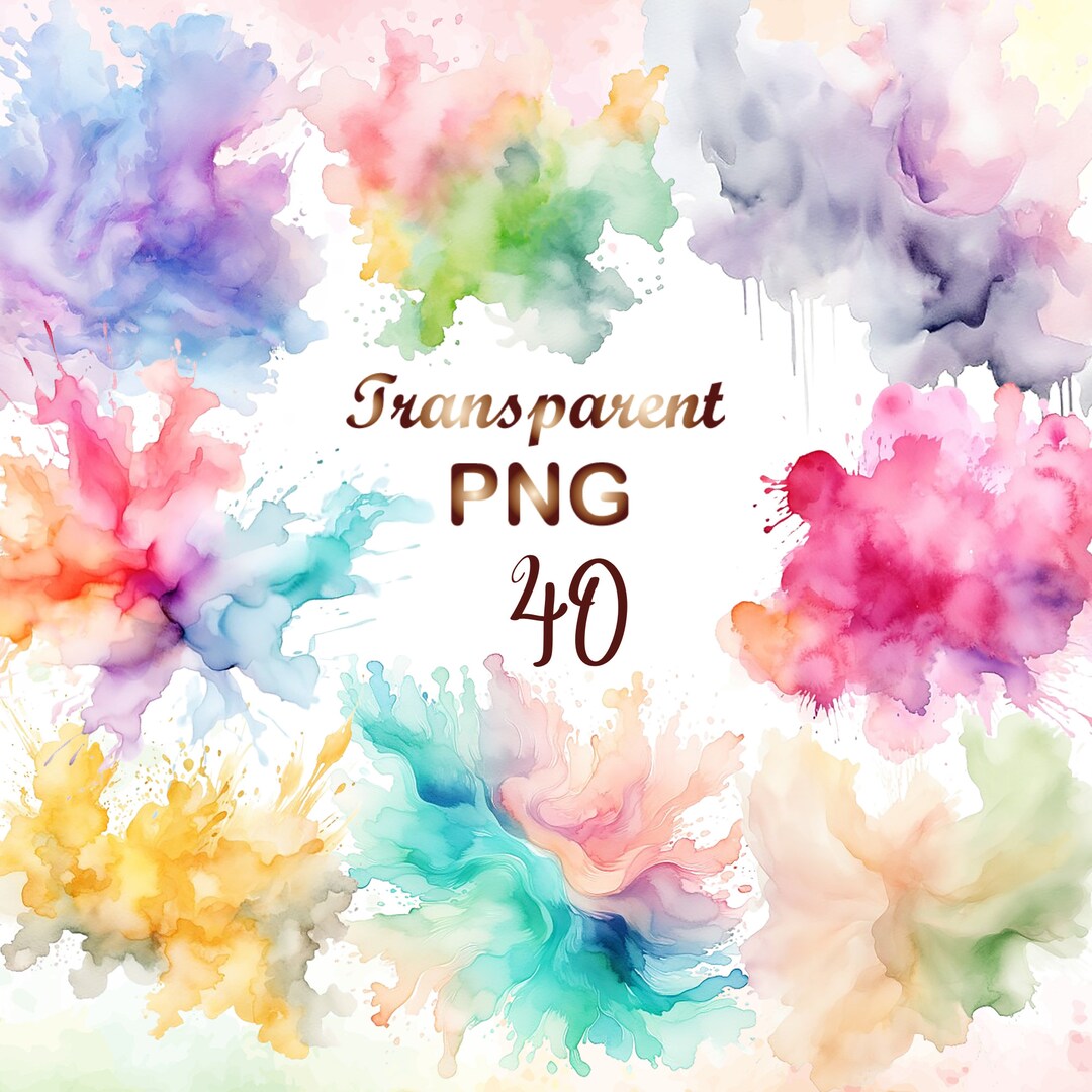 40 Watercolor Pastel Alcohol Ink Splash PNG Paint Splatter Clipart ...
