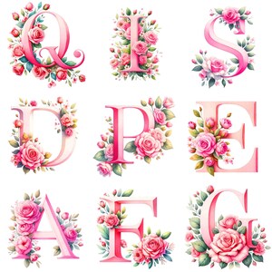 47 PNG, Watercolor Bright Pink Floral Alphabet Collection Clipart, Pink ...