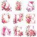 47 PNG, Watercolor Bright Pink Floral Alphabet Collection Clipart, Pink ...