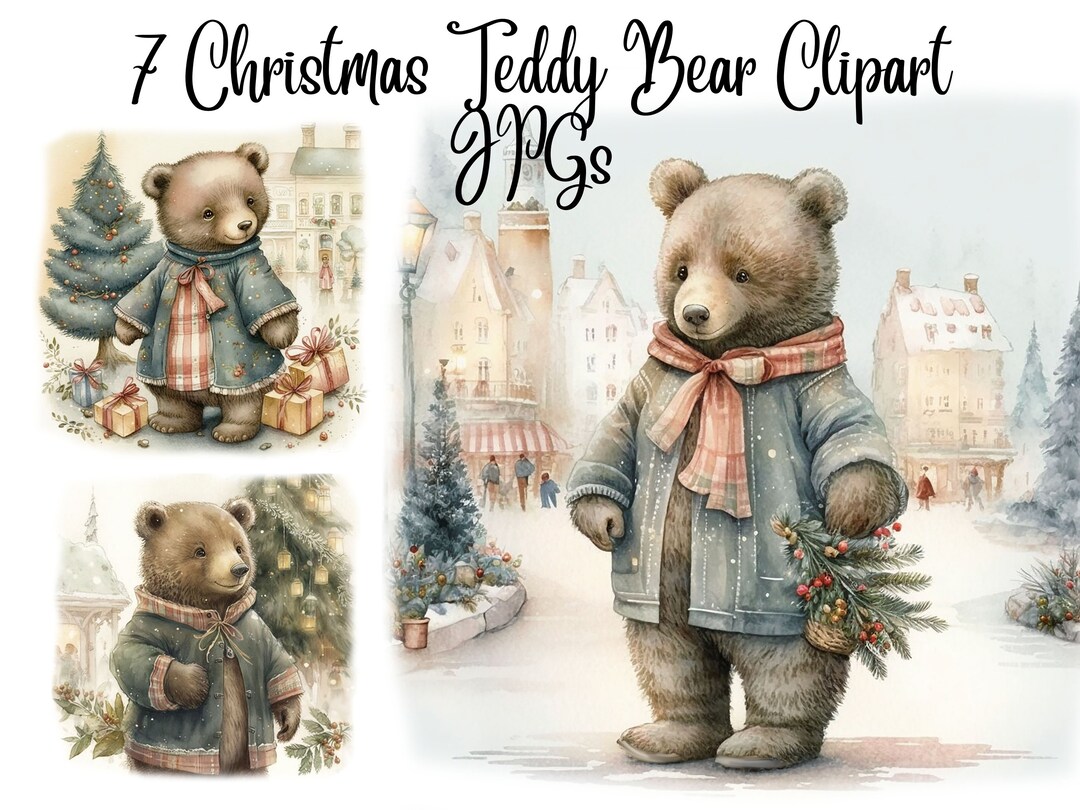 7 Christmas Teddy Bear Clipart Jpgs, High Quality, Digital Planner ...