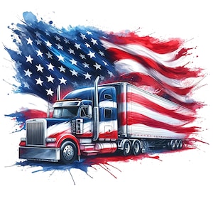 11 PNG/JPG, Semi Truck Flag Clipart Bundle , Semi Truck America Flag ...