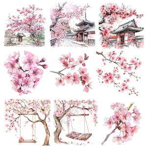 145 PNG, Watercolor Sakura Clipart Bundle, Spring Flowers Clipart ...