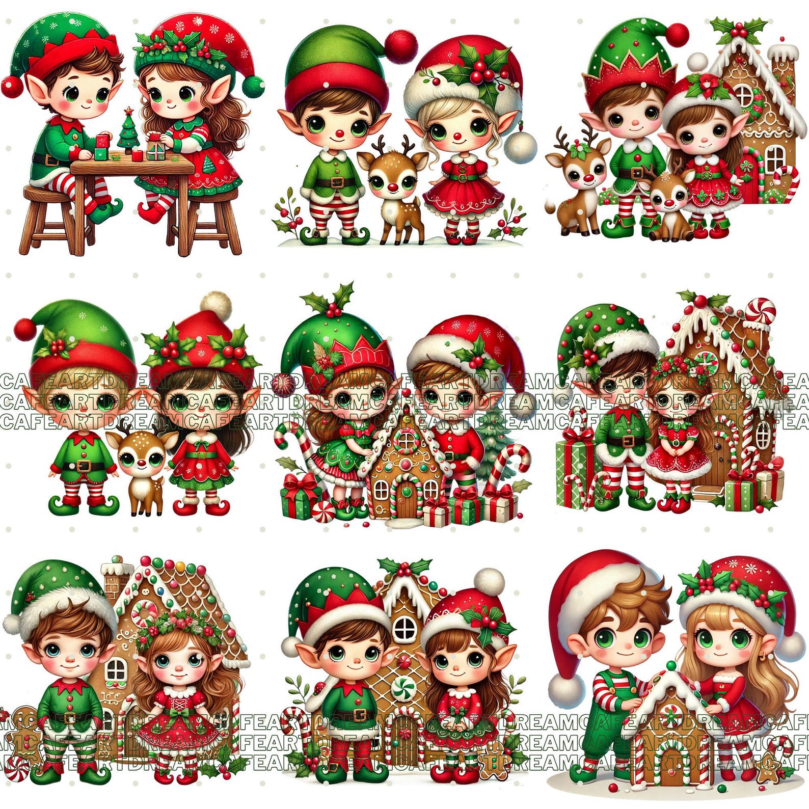 70 PNG Cute Elfs Clipart Bundle, X-mas Clipart, Adorable Holiday Elves ...