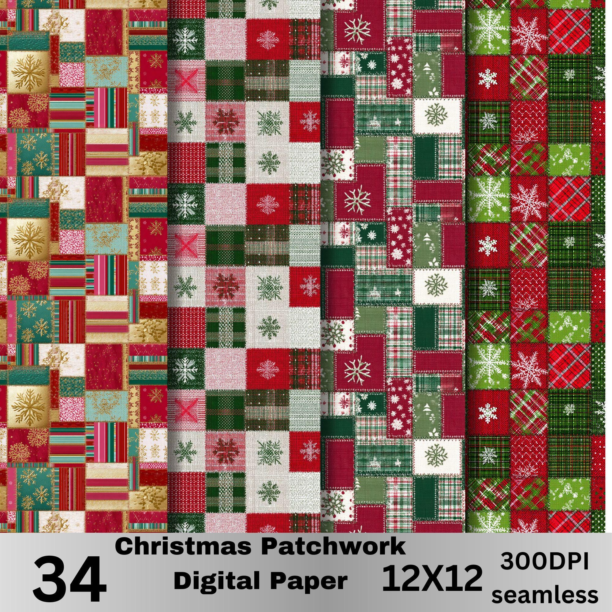 34 Christmas Patchwork Fabric, Quilted Textures, Seamless Textile ...