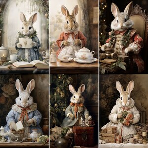 20 Printable Watercolor Bunny Digital Paper, Cozy Christmas Rabbit ...