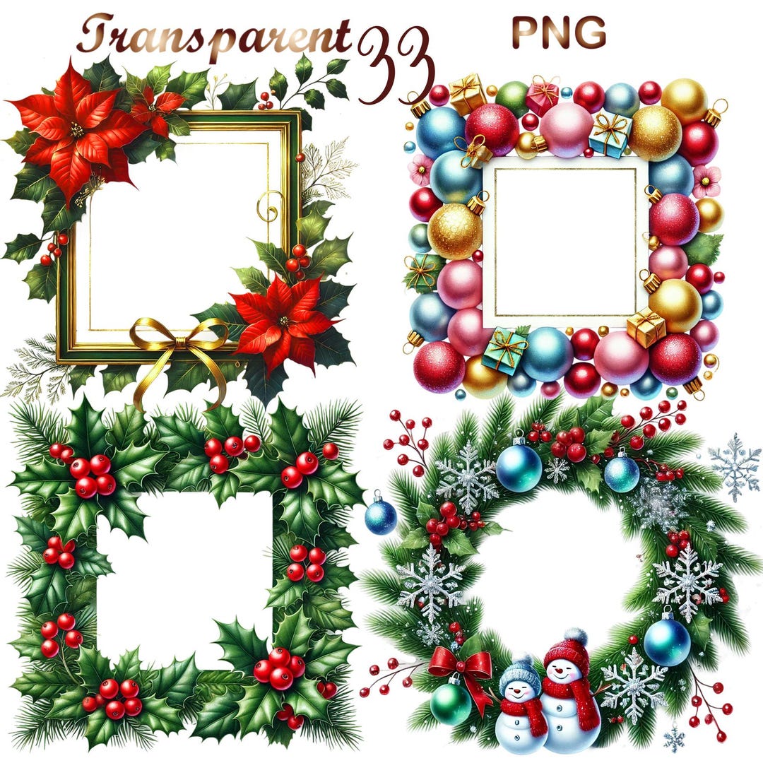 33 PNG, Christmas Frames Clipart Bundle, Holiday Festive Border ...
