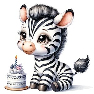 48 PNG, Watercolor Baby Zebra Clipart Bundle, Cute Zebra Clipart ...
