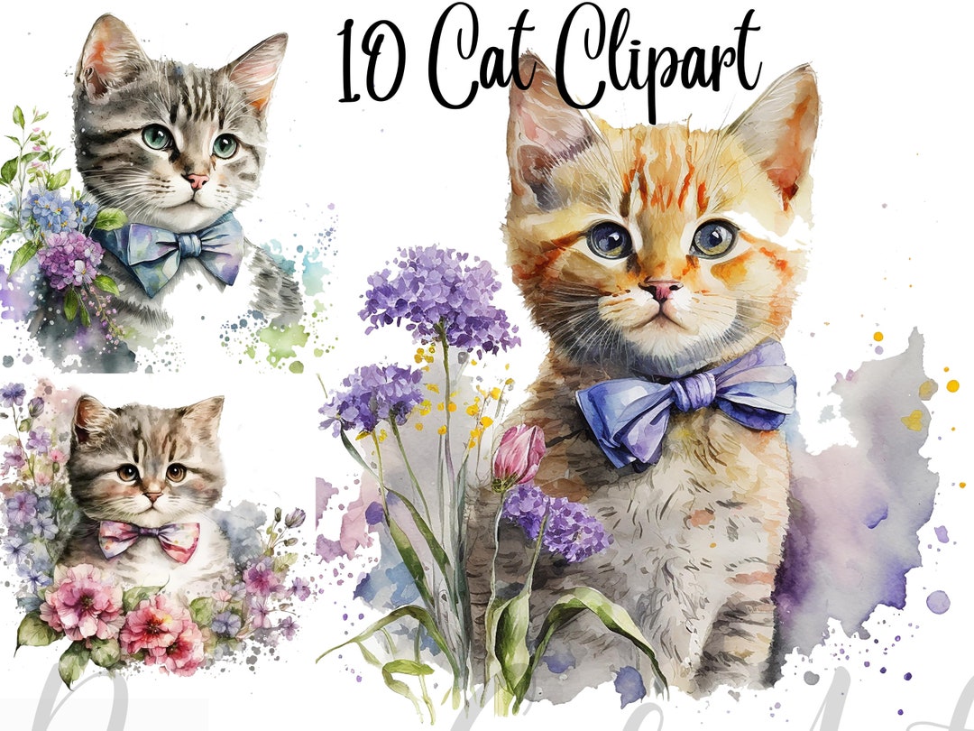 11 Cat Clipart Jpgs, Set 1, Commercial Use, Digital Download, Card ...