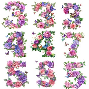 Floral Numbers Clipart Bundle, Roses Numbers Clipart Bundle,roses ...